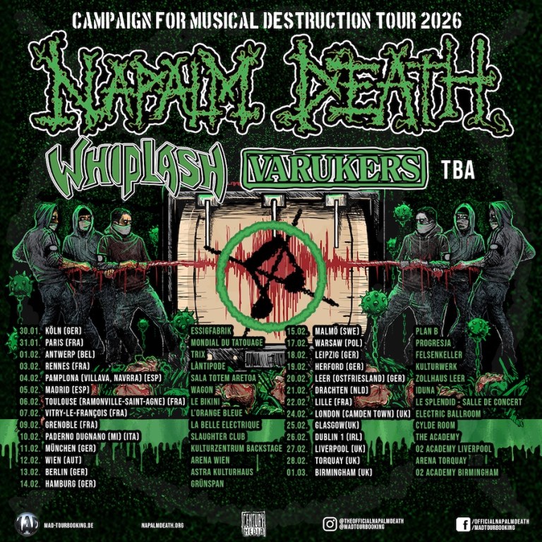 NAPALM DEATH and the “Campaign For Musical Destruction Tour 2026 ...